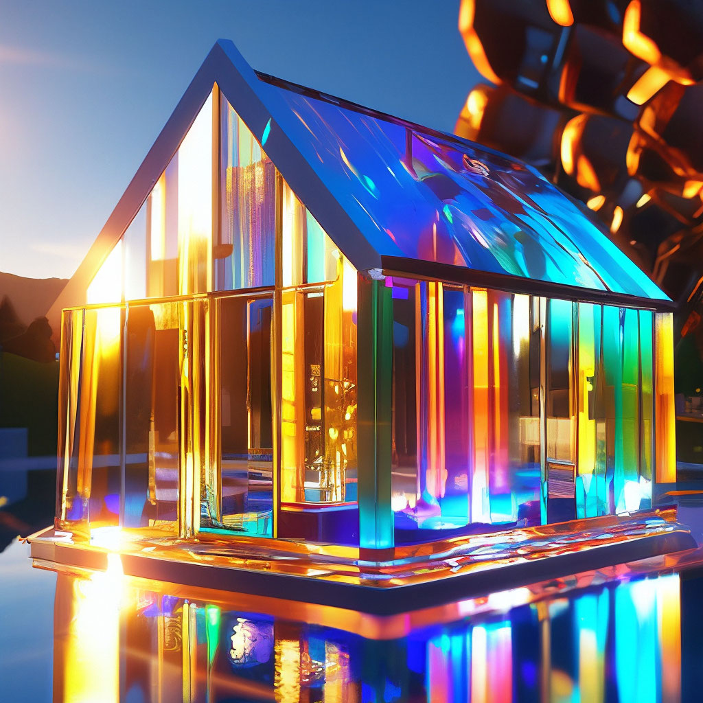 "Glass house, glass house, crystal, iridescent light, sun reflection ...