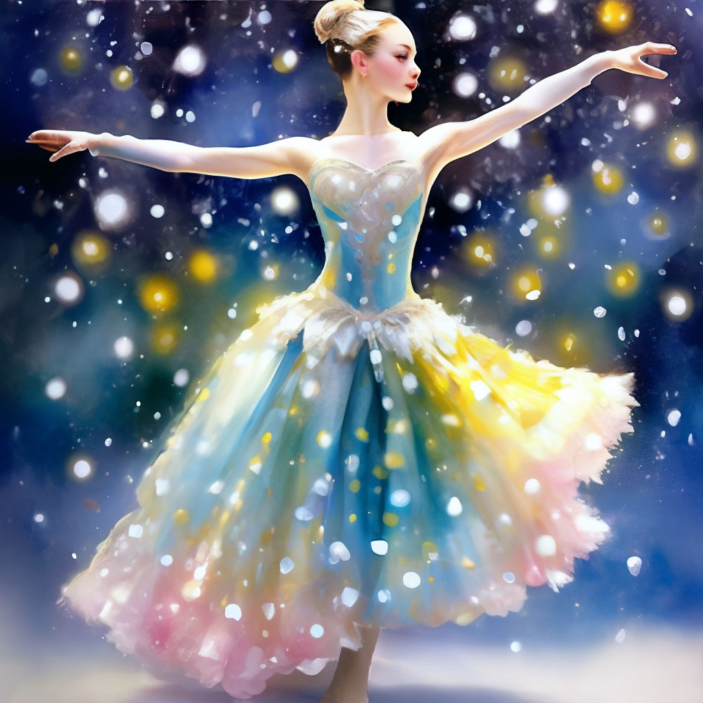 "New Year's ballet image, three-dimensional watercolor, hyperrealism ...