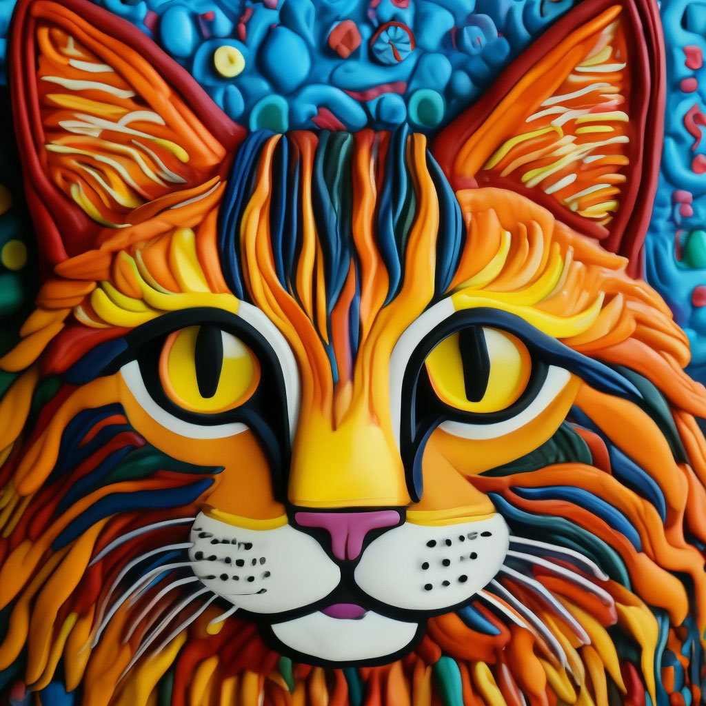 "Cat made of plasticine, primitivism, naive art, high detail, modernism ...