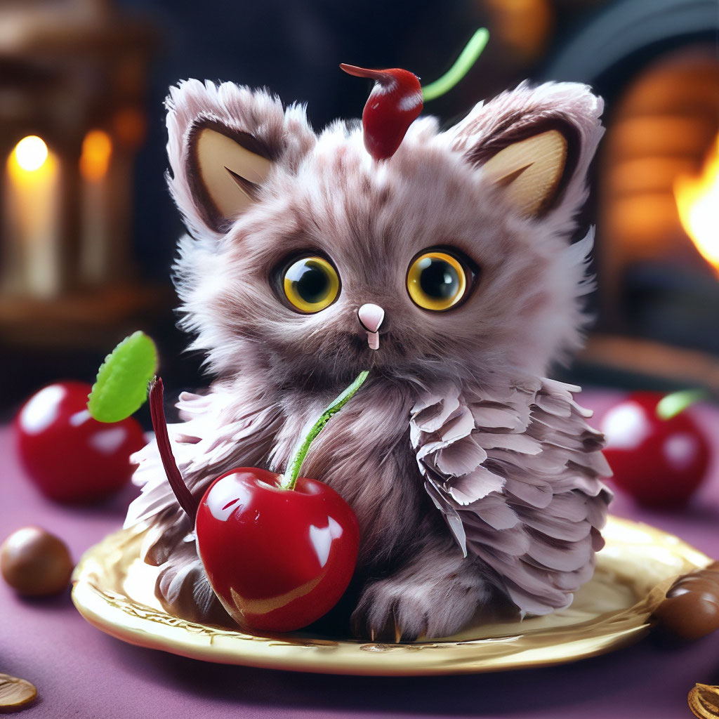 "An intricate funny mega fluffy cherry with beautiful lush plumage ...