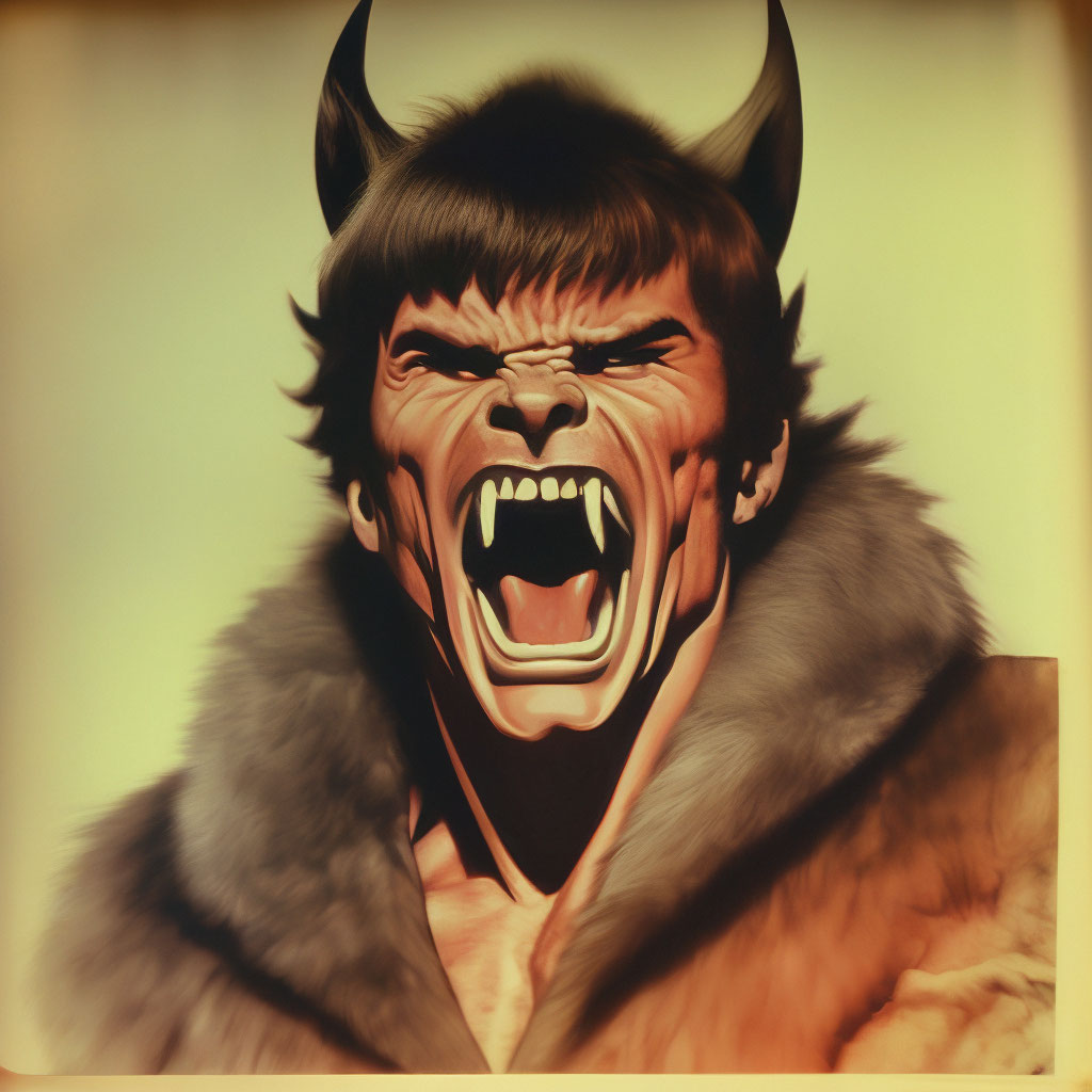 "A man with fangs and claws, a thick bridge of the nose, Fur on the ...