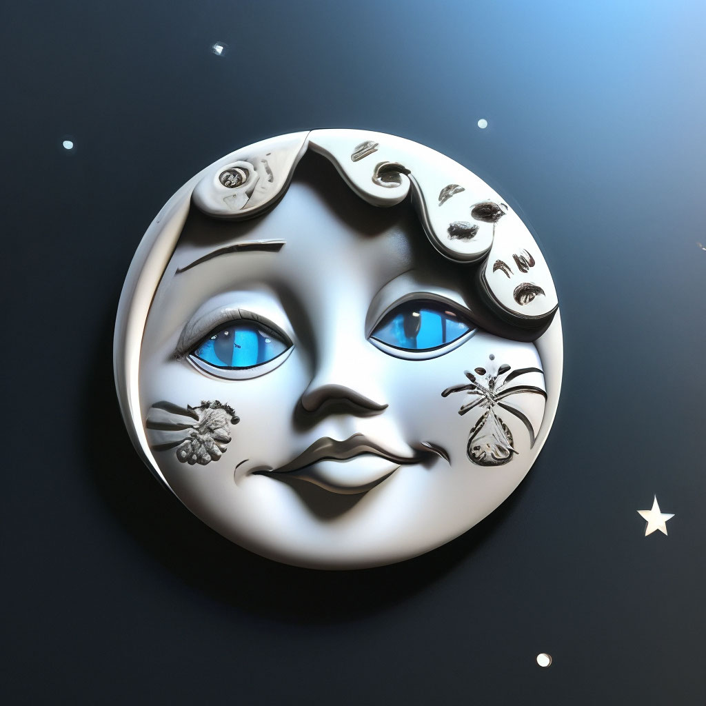 "Moon with cartoon face on dark sky realistic detailing" — image ...