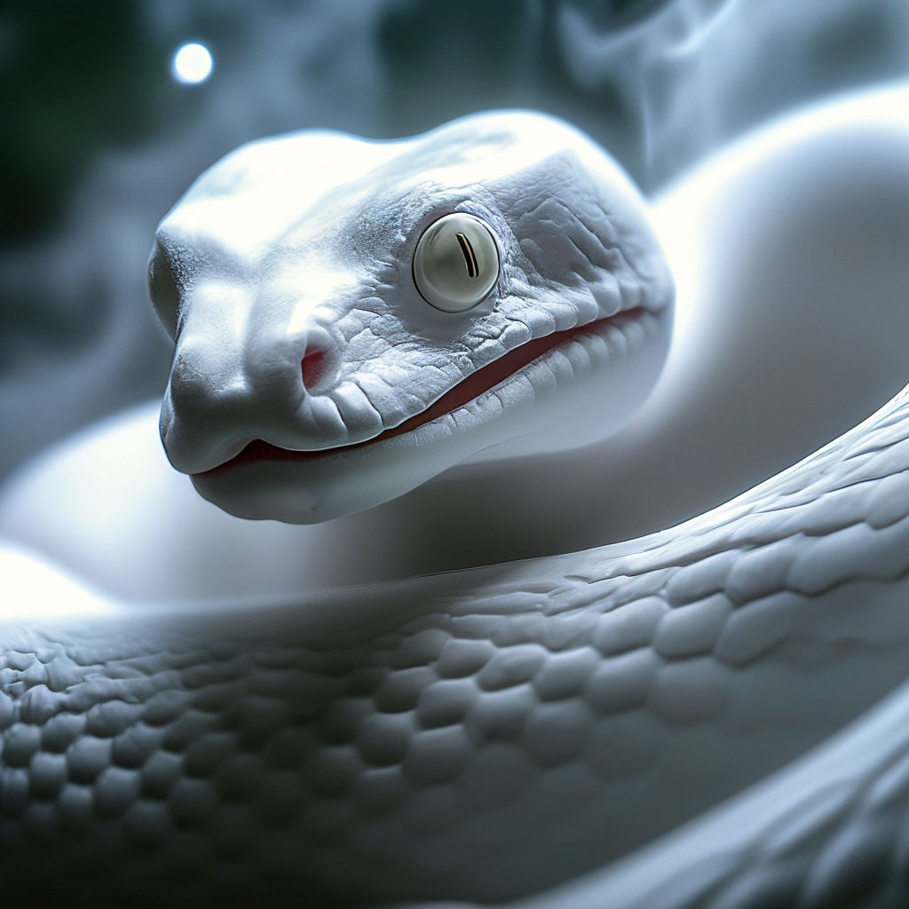 "Hyper realistic beautiful misty, consisting of smoke cute 🐍༒ white ...