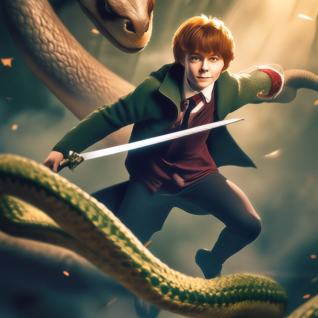 "Longbottom in a jump, cuts off the head of a snake, Nagaina ...