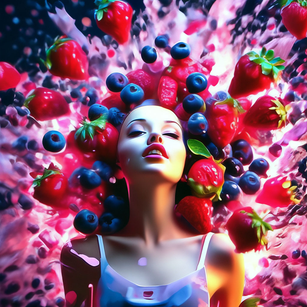 "Berry-madness, explosion, fresh, girl" — image created in Shedevrum