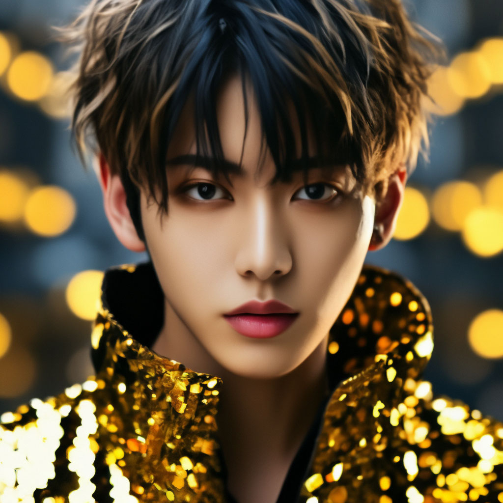 "Subin from txt,gold sequins,anime,30mm lens,1/250s,f/2.8,8k" — image ...