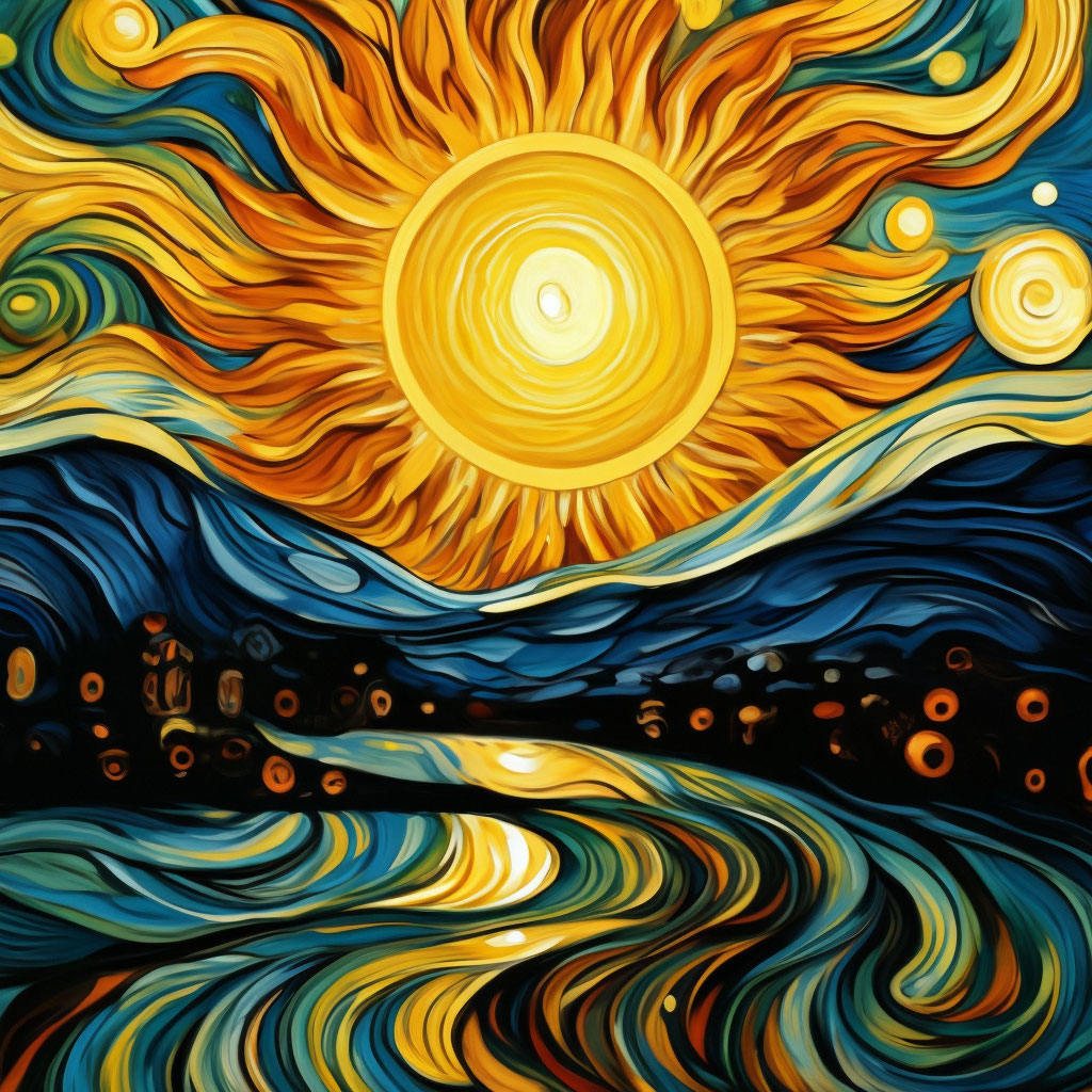 "The big sun, in the style of Van Gogh" — image created in Shedevrum