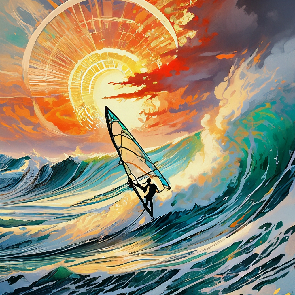"Sea, windsurfing, storm, dawn, picturesque, summer, complex technique ...