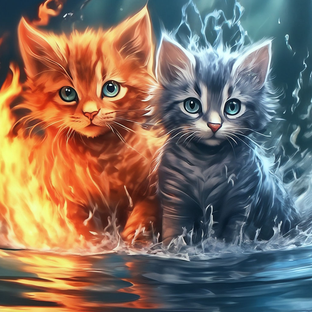 "Fire kitten and water kitten 4k" — image created in Shedevrum