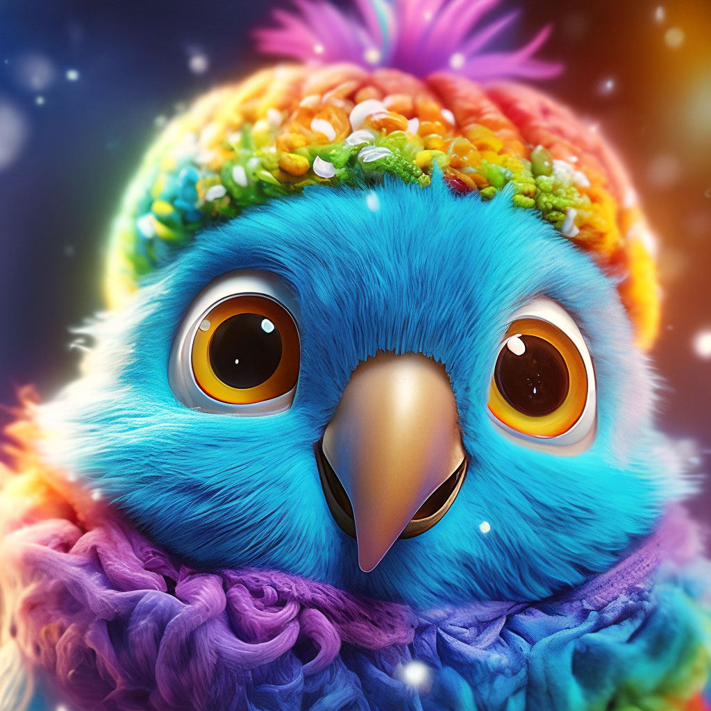 "Cute fluffy blue parrot with a multicolored crest on his head in a ...