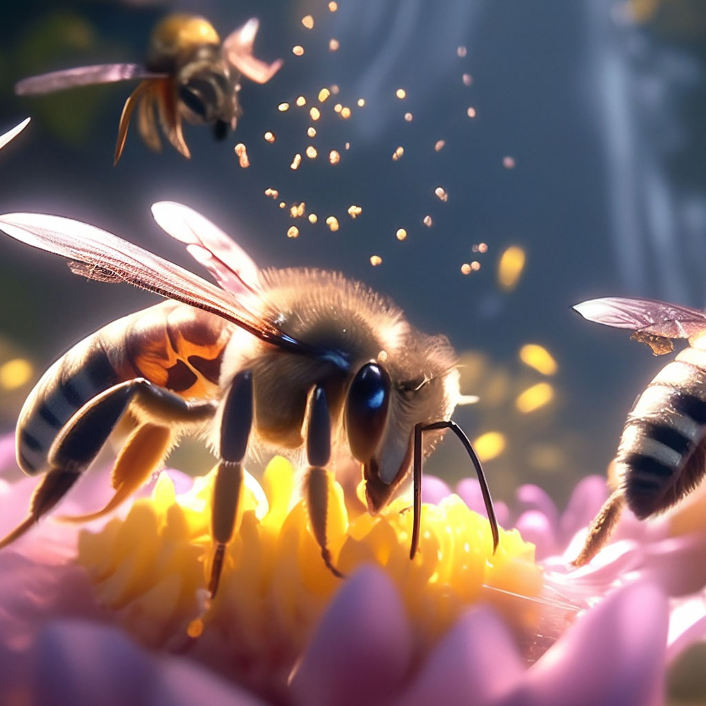 "Animation of bees collecting nectar" — image created in Shedevrum