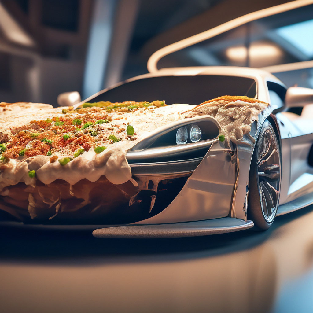 "Sports car made of shawarma, aesthetically pleasing, beautiful ...