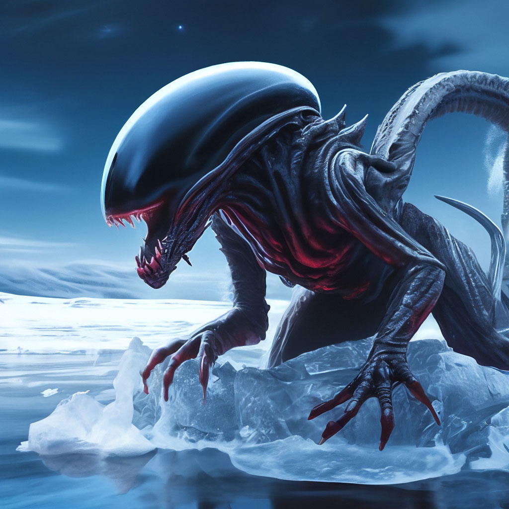 "Phuhet, blue sky,big white moon , ice, on the ice a large bright red ...