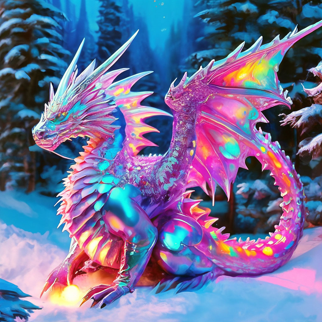 "Hyperrealism, a fabulous multicolored dragon exhales beautiful ...