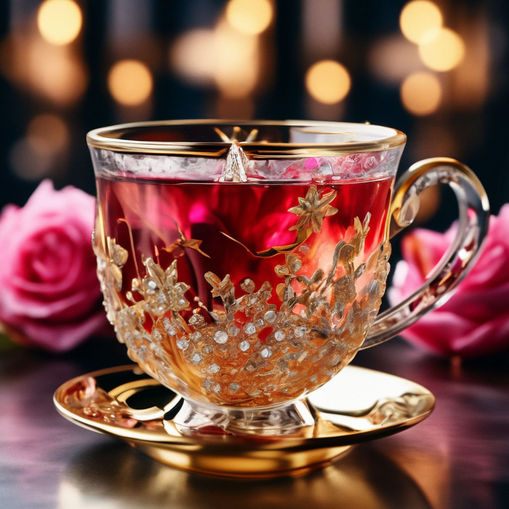 "🧚‍♀️ epic+magic rose petal tea in a glass+crystal decorated with gold ...