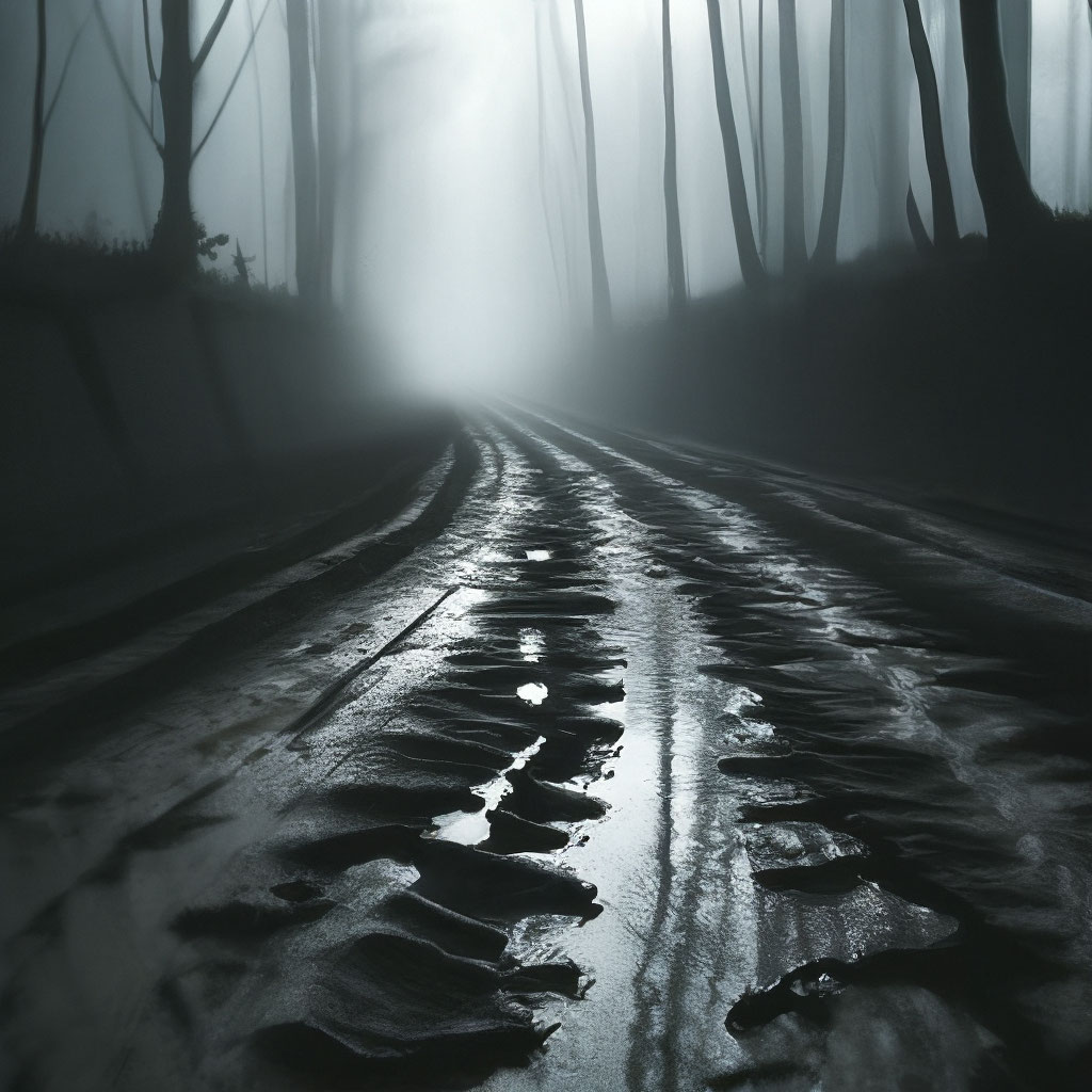 "The road in the cracks in the mud in the dark realistic photography ...