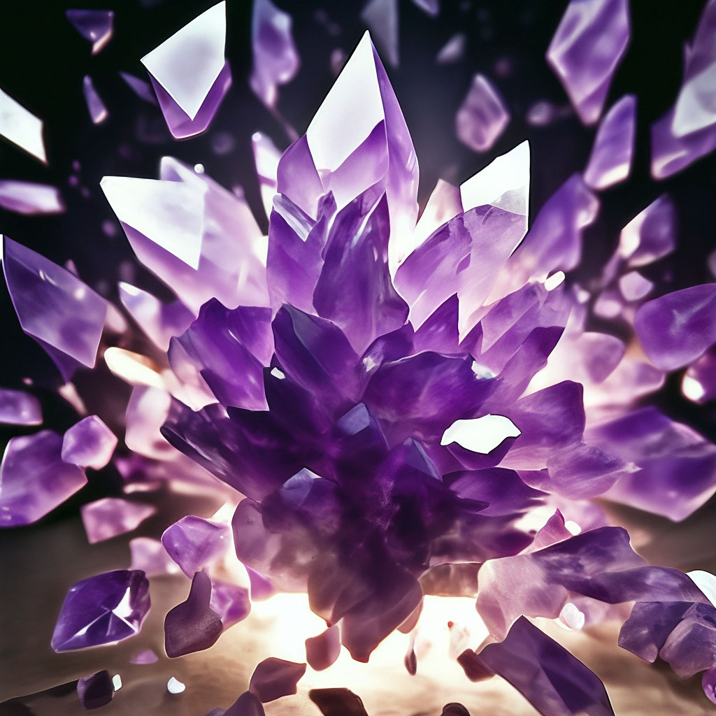 "Amethyst explosion of shards" — image created in Shedevrum