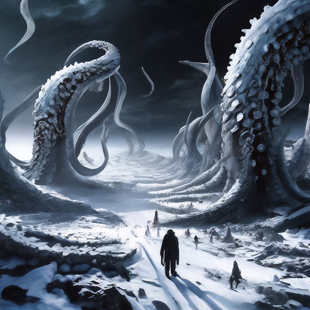 "Pitch darkness surrounds tentacles with chips, view from afar ...