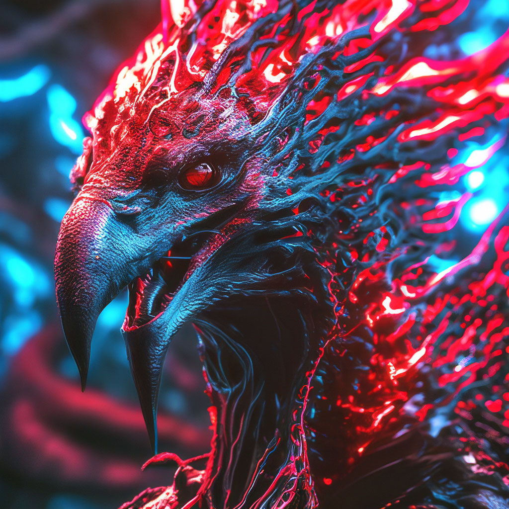 "Bright red and black necrophage harpy, horror, hyperrealism, beautiful ...