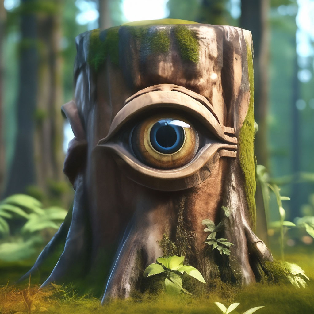 "A stump with realistic eyes" — image created in Shedevrum
