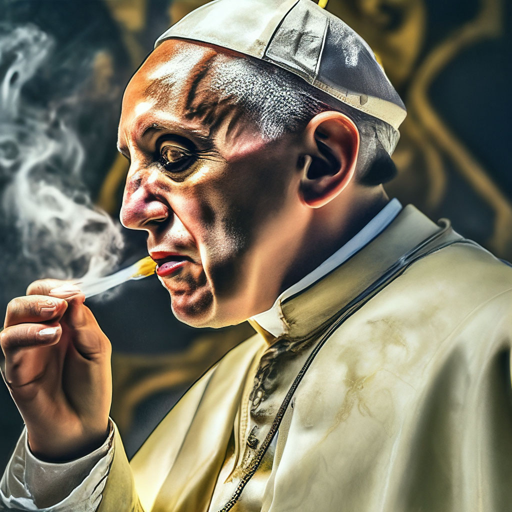 "Just apoke, thepope dressed gold smokes a joint and the smoke forms a ...