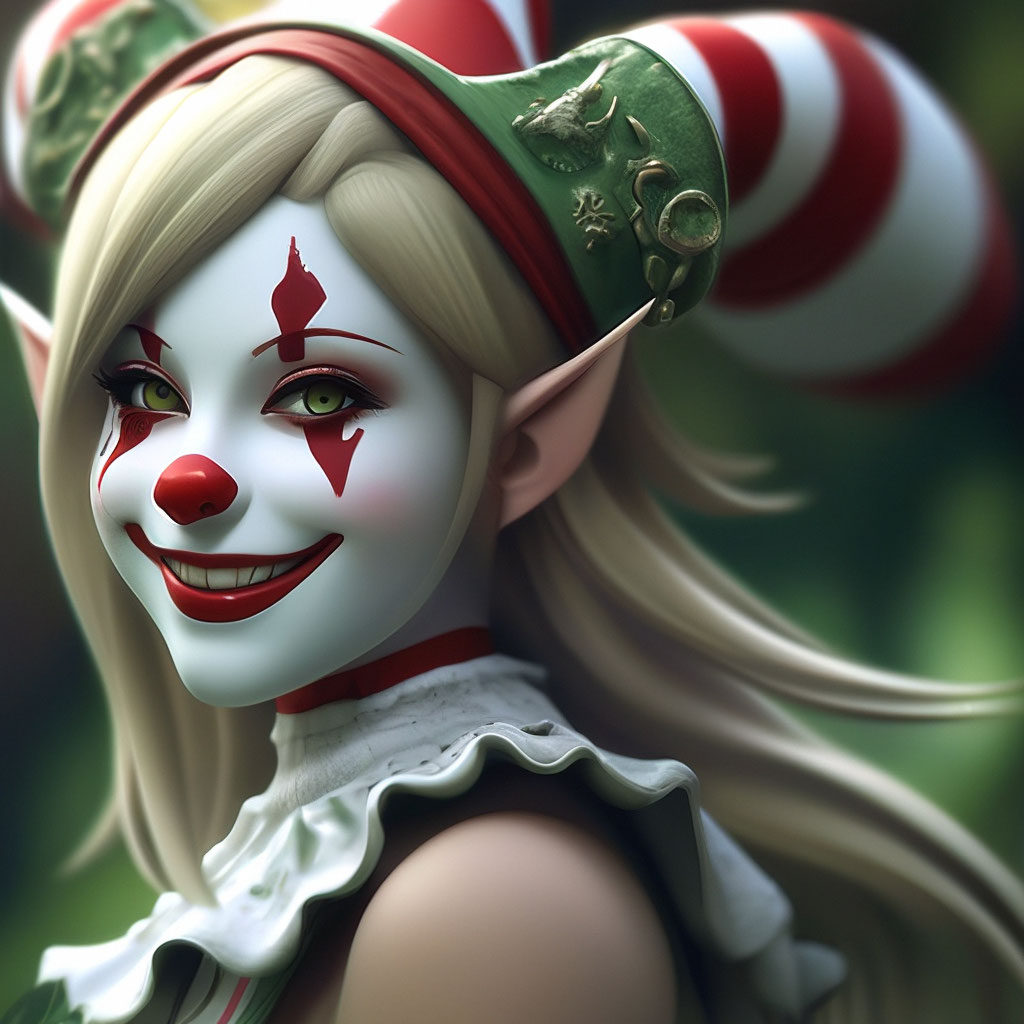 "Beautiful sporty clown girl elf clowness, realism, realistic, 32k ...