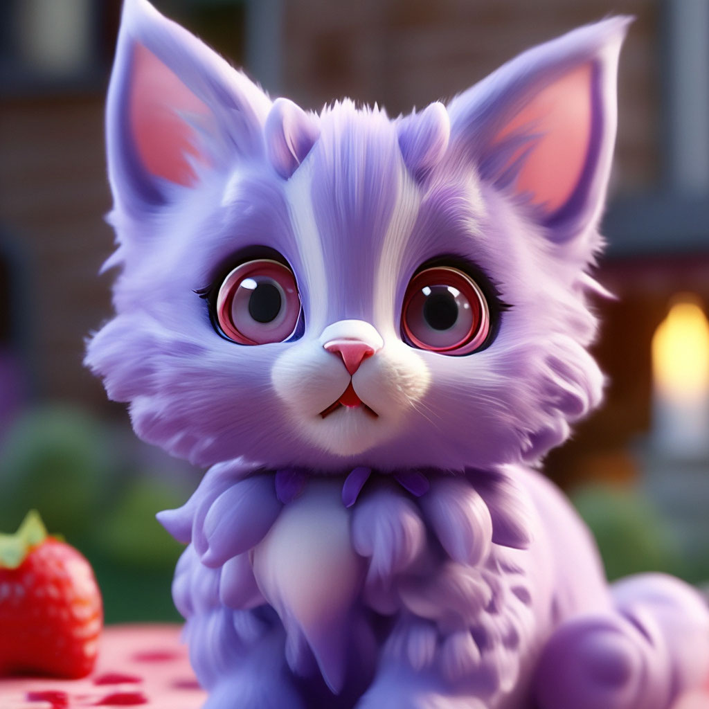"CGI, cute fabulous lavender and strawberry cat, hyperdetalized six ...