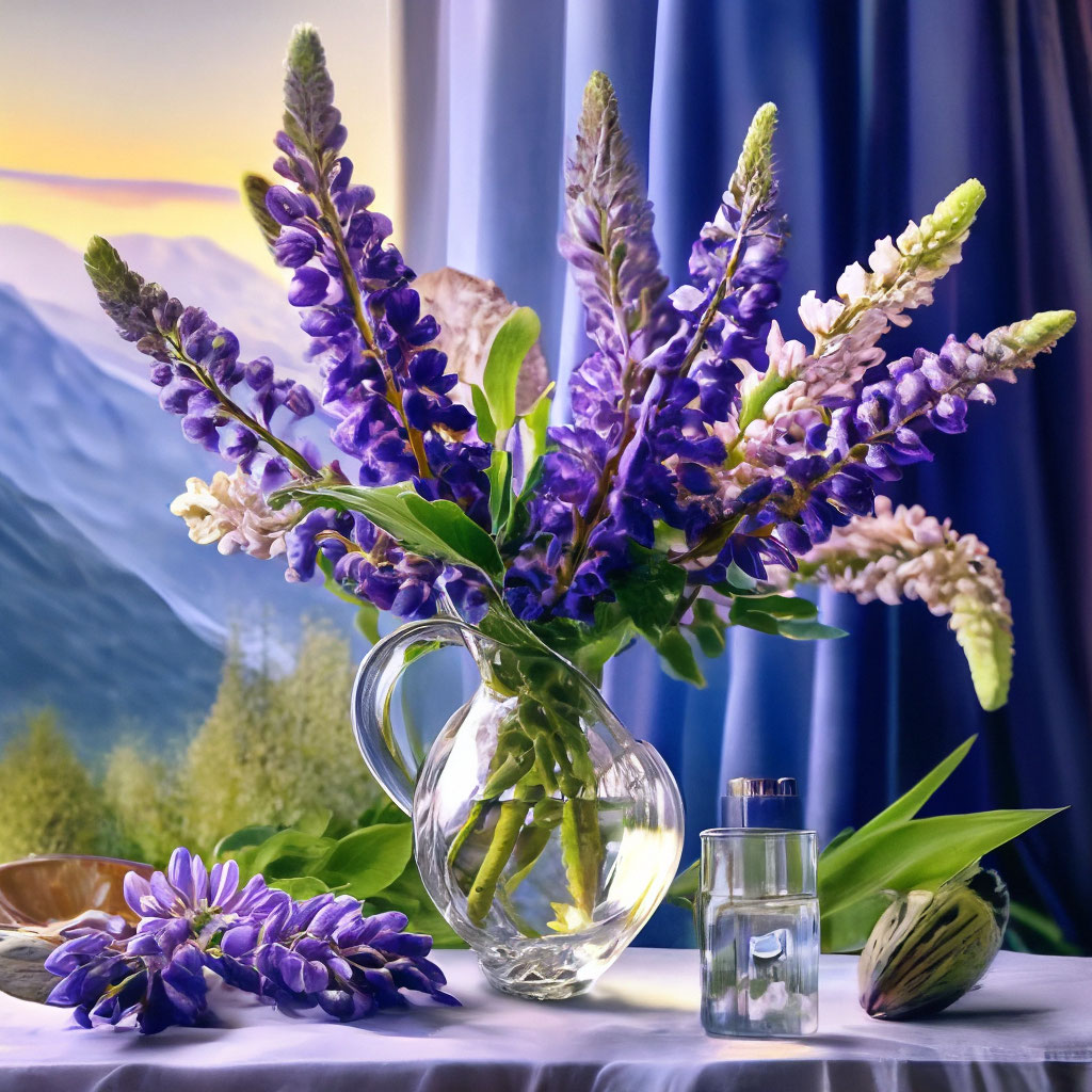 "A delicate translucent still life with a crystal vase filled with ...
