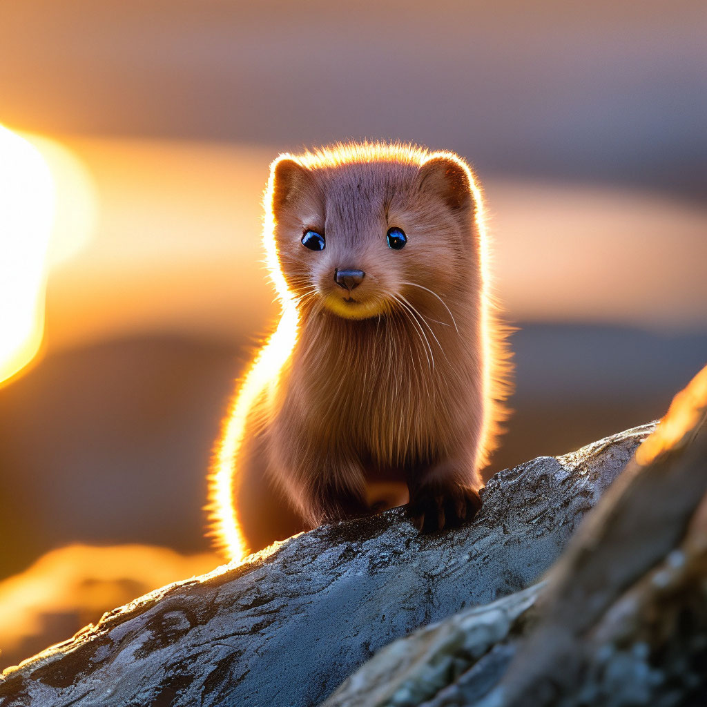 "Beautiful, cute, fluffy, cute, mink, fantastic creature +connected, hyperrealism, on a fabulous ...