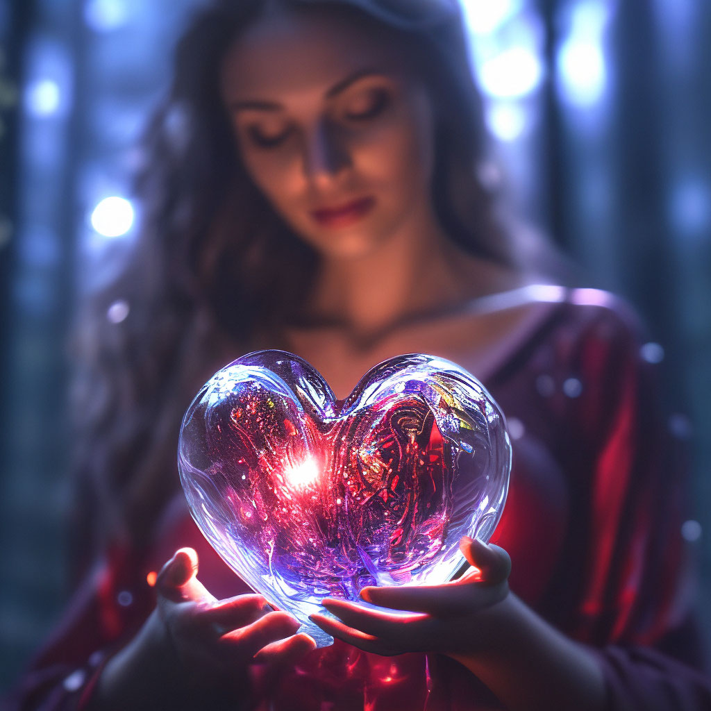"Inside the glass heart is a microcosm of a beautiful woman, microcosm ...