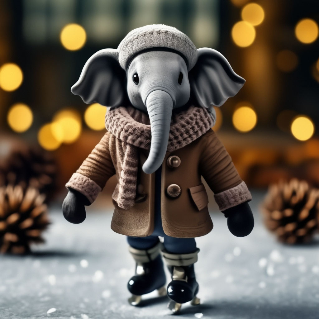 "Anthropomorphic Stylish elephant in winter skates makes axel ...