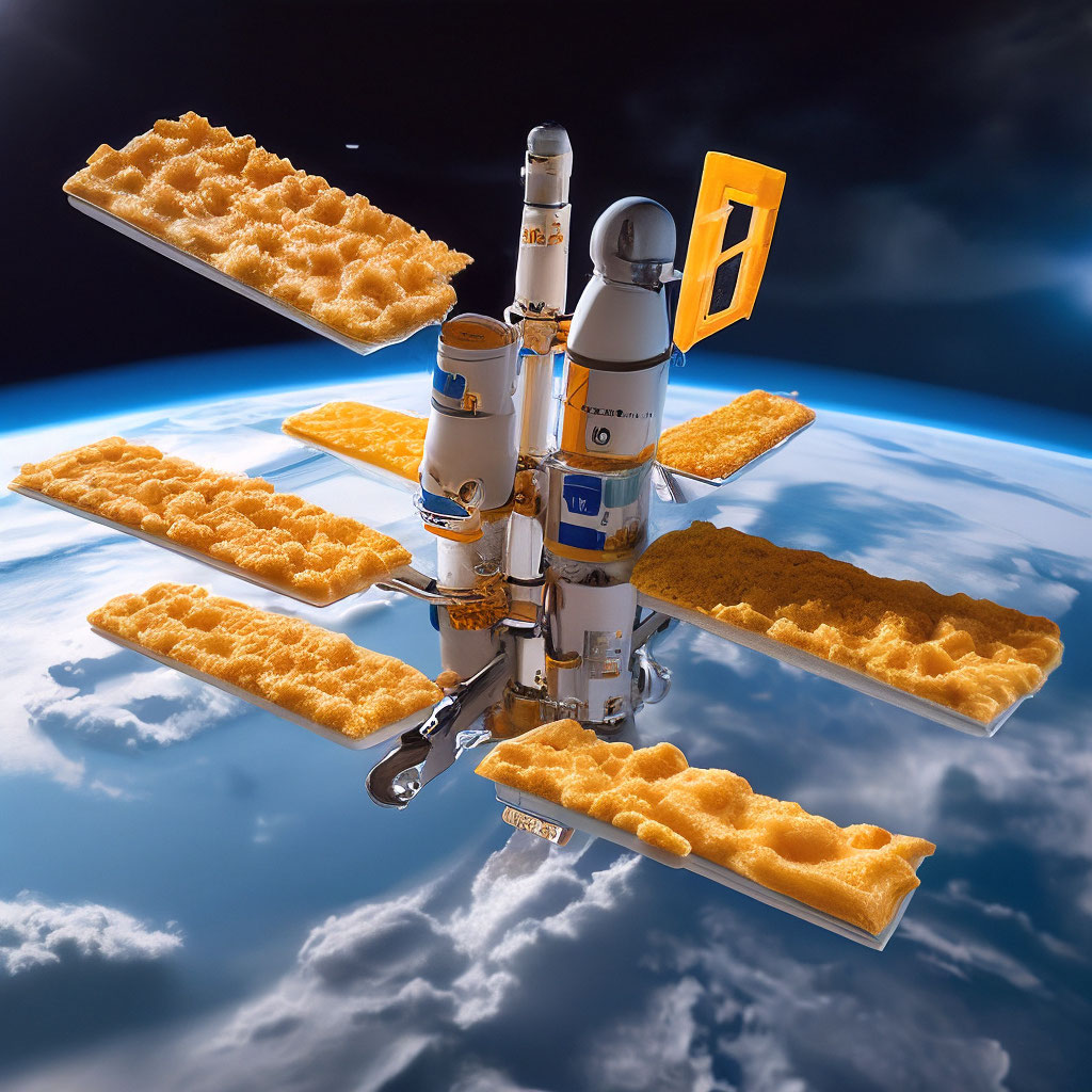 "The International space Station made of cheese sticks flying in Earth ...