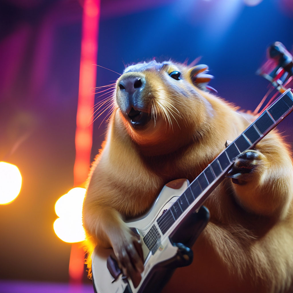 "Capybara sings on stage" — image created in Shedevrum