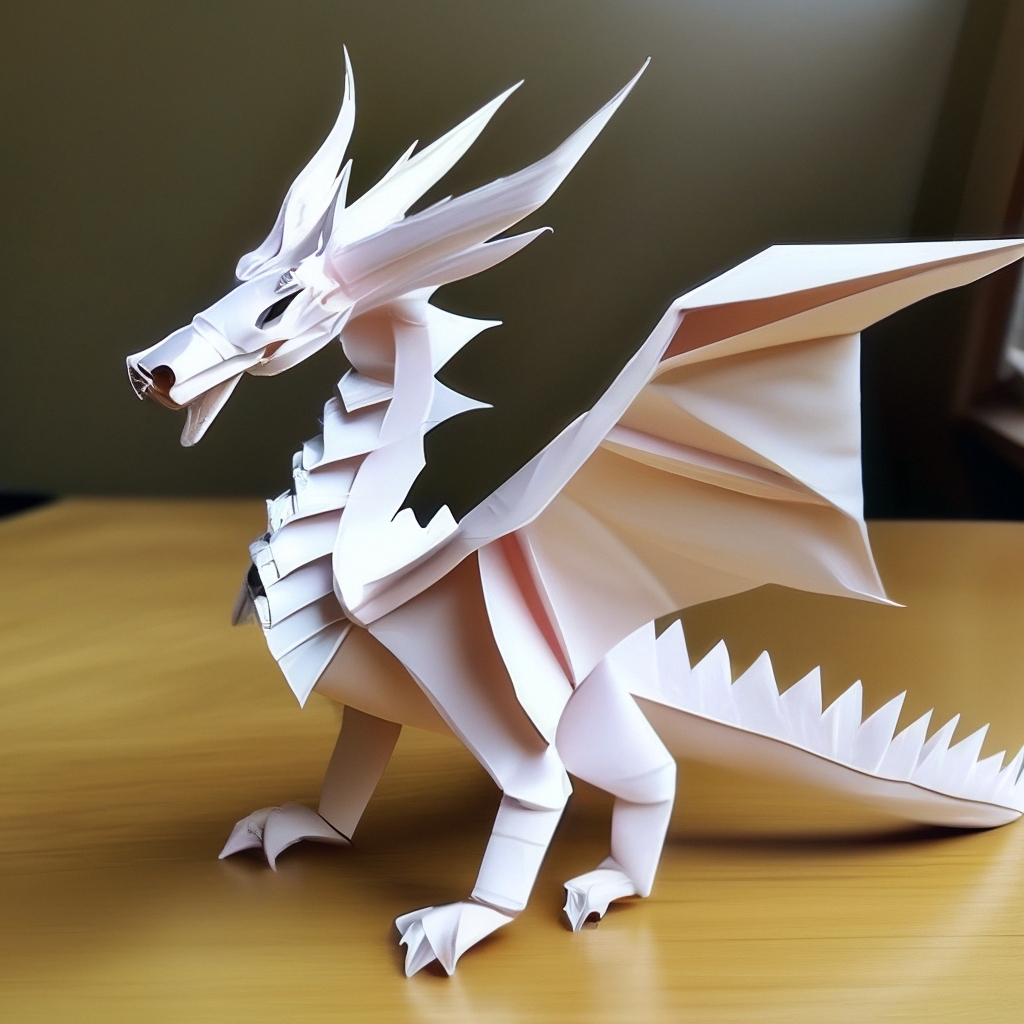 "Origami dragon, realistic, paper." — image created in Shedevrum
