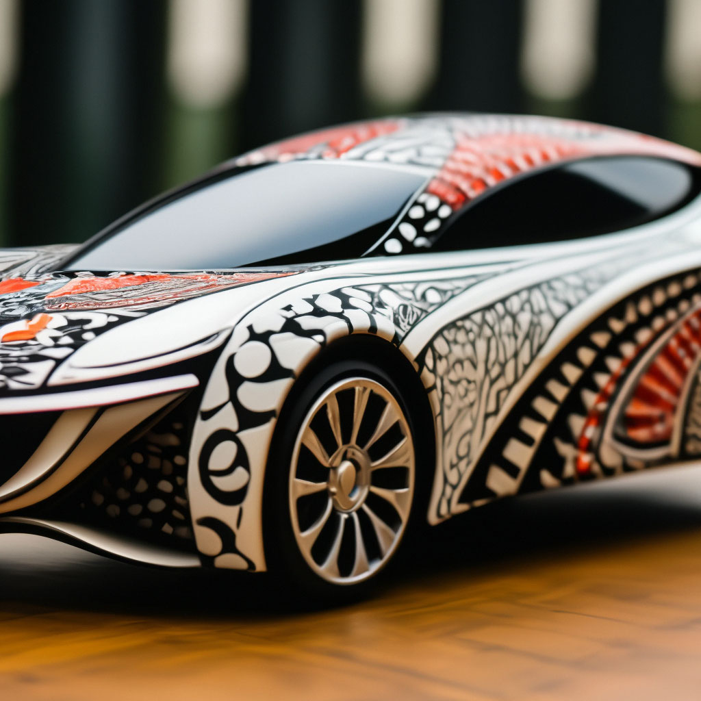 "Zentangle, a futuristic car" — image created in Shedevrum