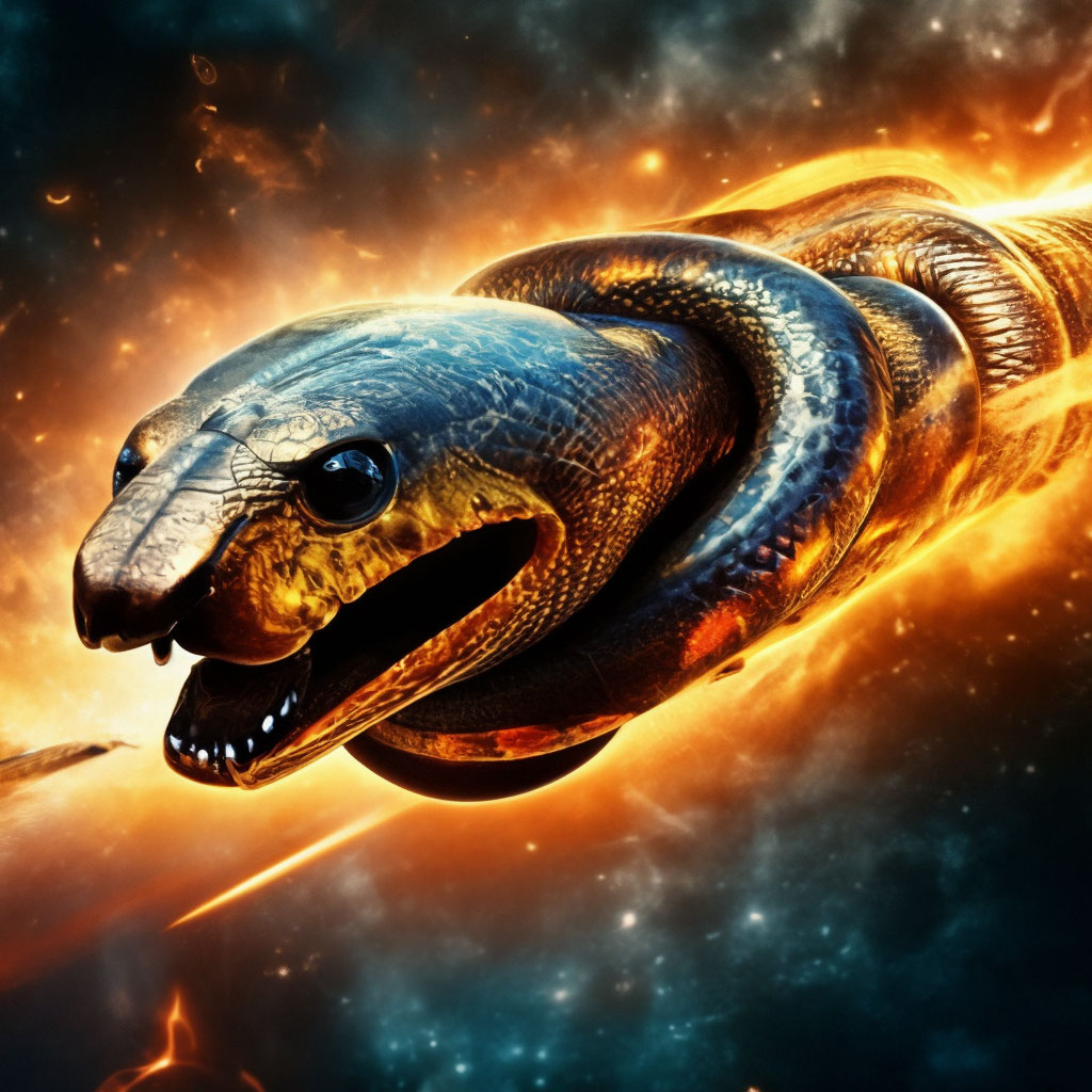 "The anaconda snake in the form of a rocket flies at the first cosmic ...