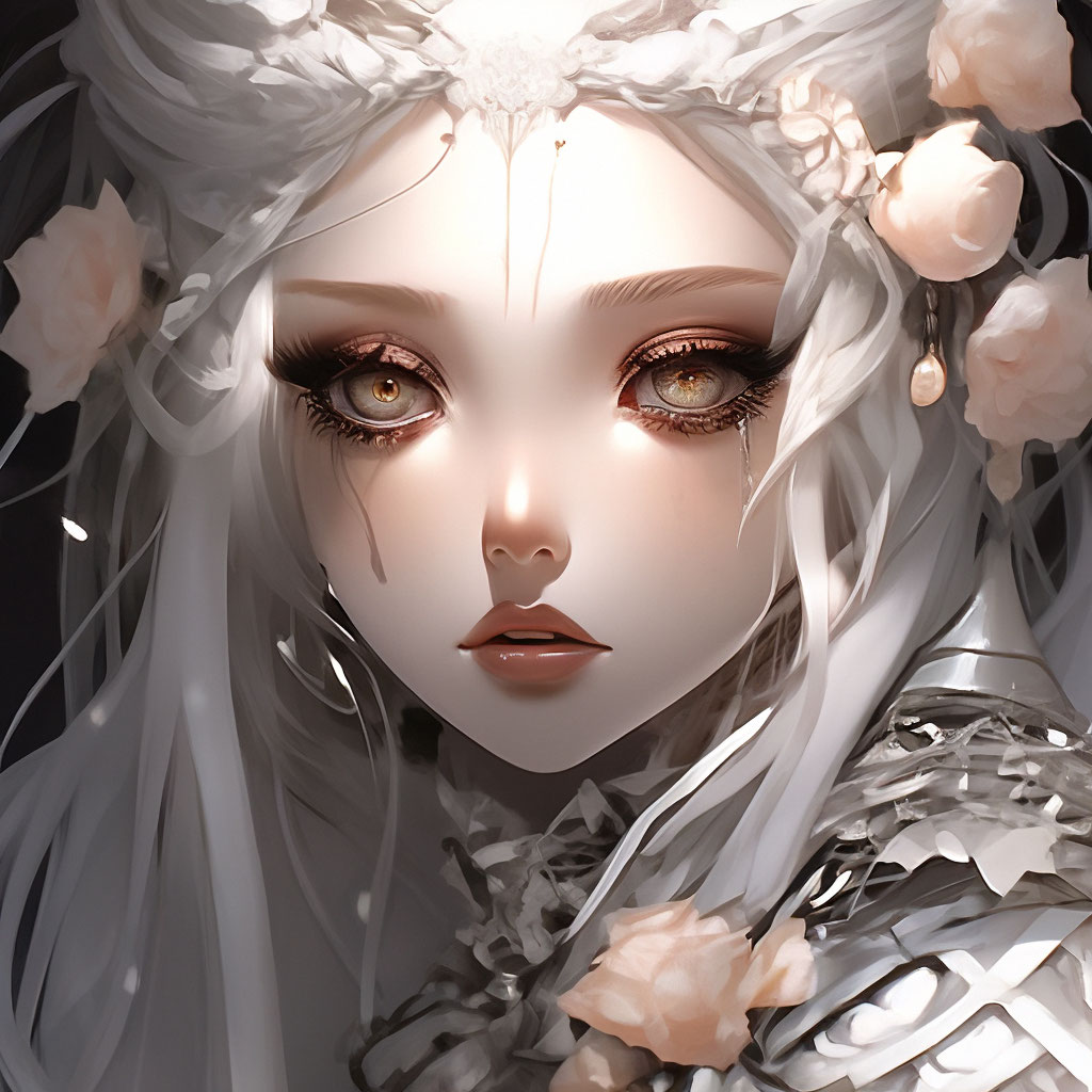 "Sadness aesthetics a beautiful girl with ash-white hair lush in her ...