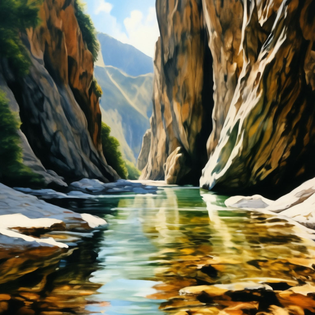 "Cherek gorge, water, Italian watercolor, brushstrokes, polishing ...