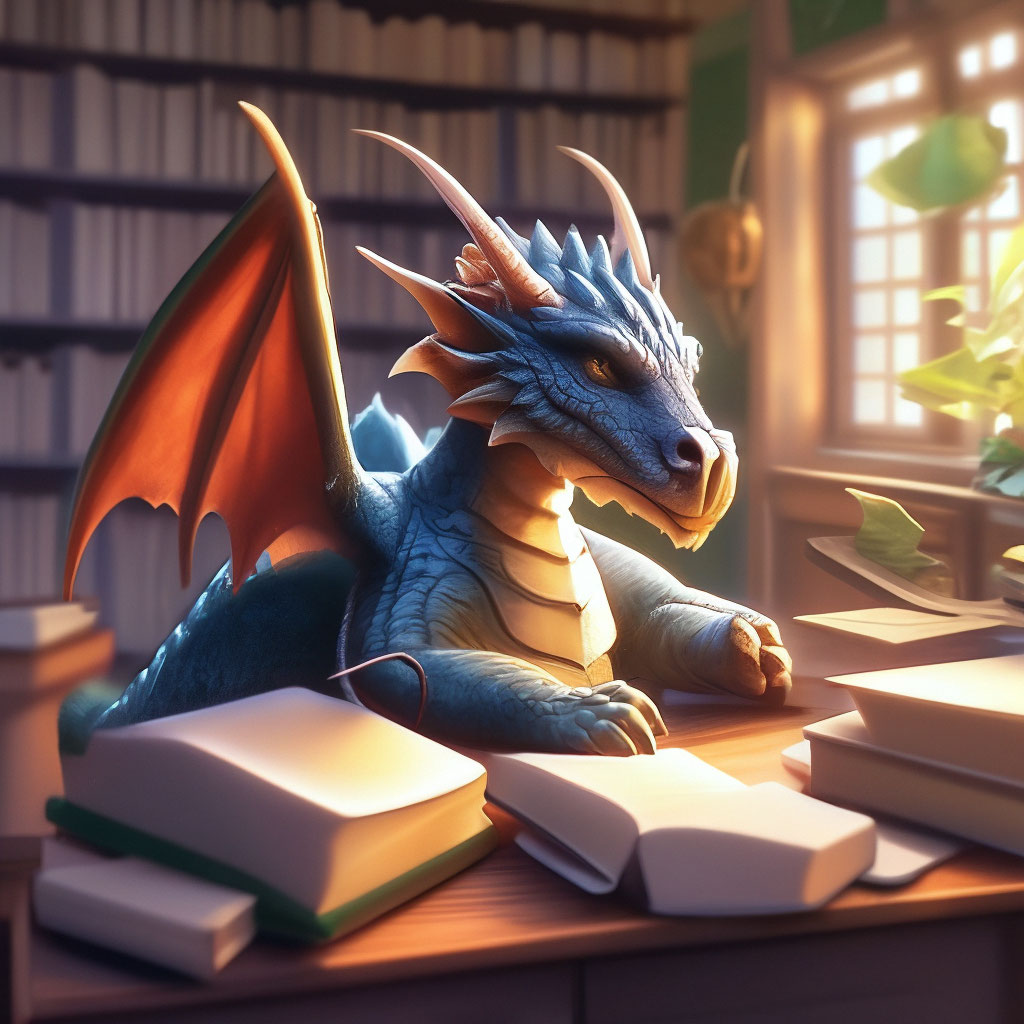 "The dragon is studying at school" — image created in Shedevrum