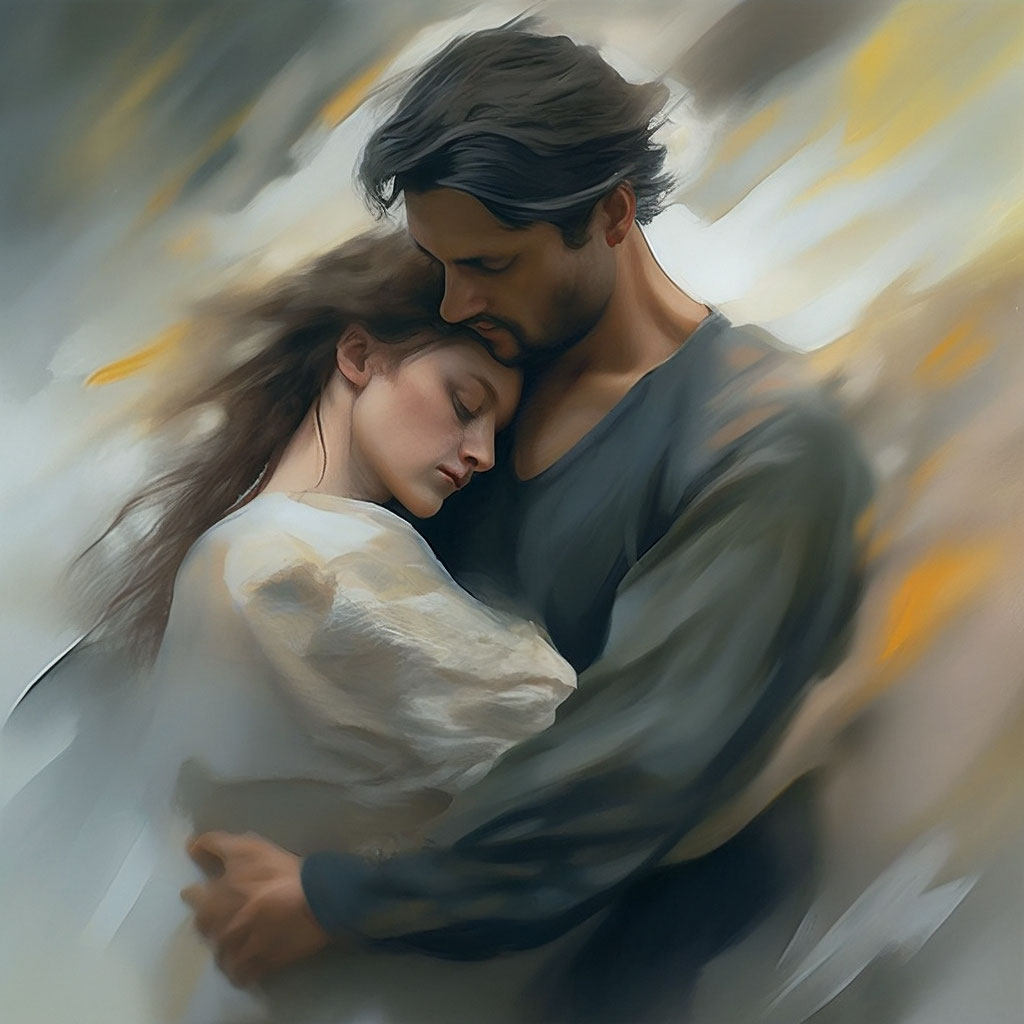 "A man embraces a fragile woman, fragility, art, strokes" — image ...