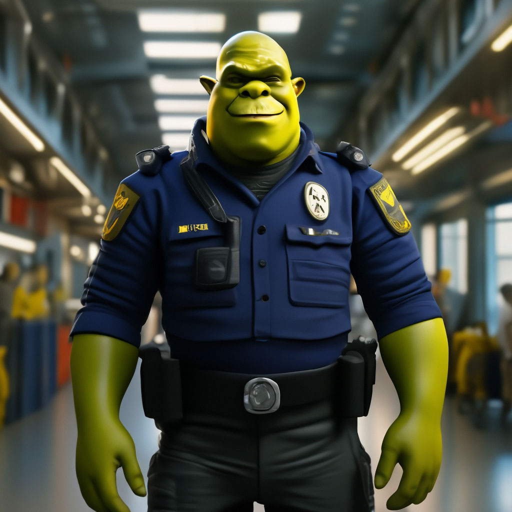 "Shrek in a police uniform" — image created in Shedevrum