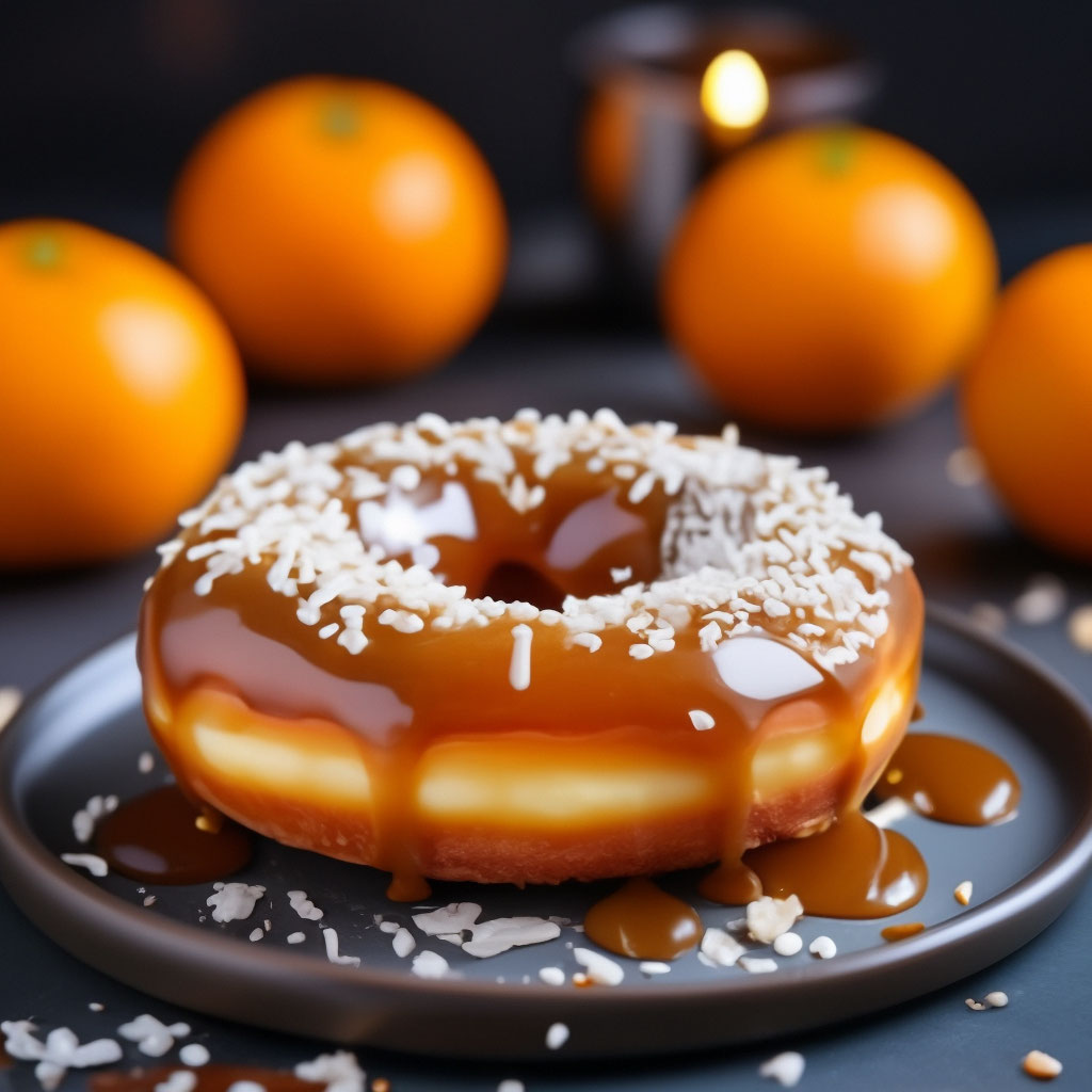 "Donut with tangerine caramel" — image created in Shedevrum