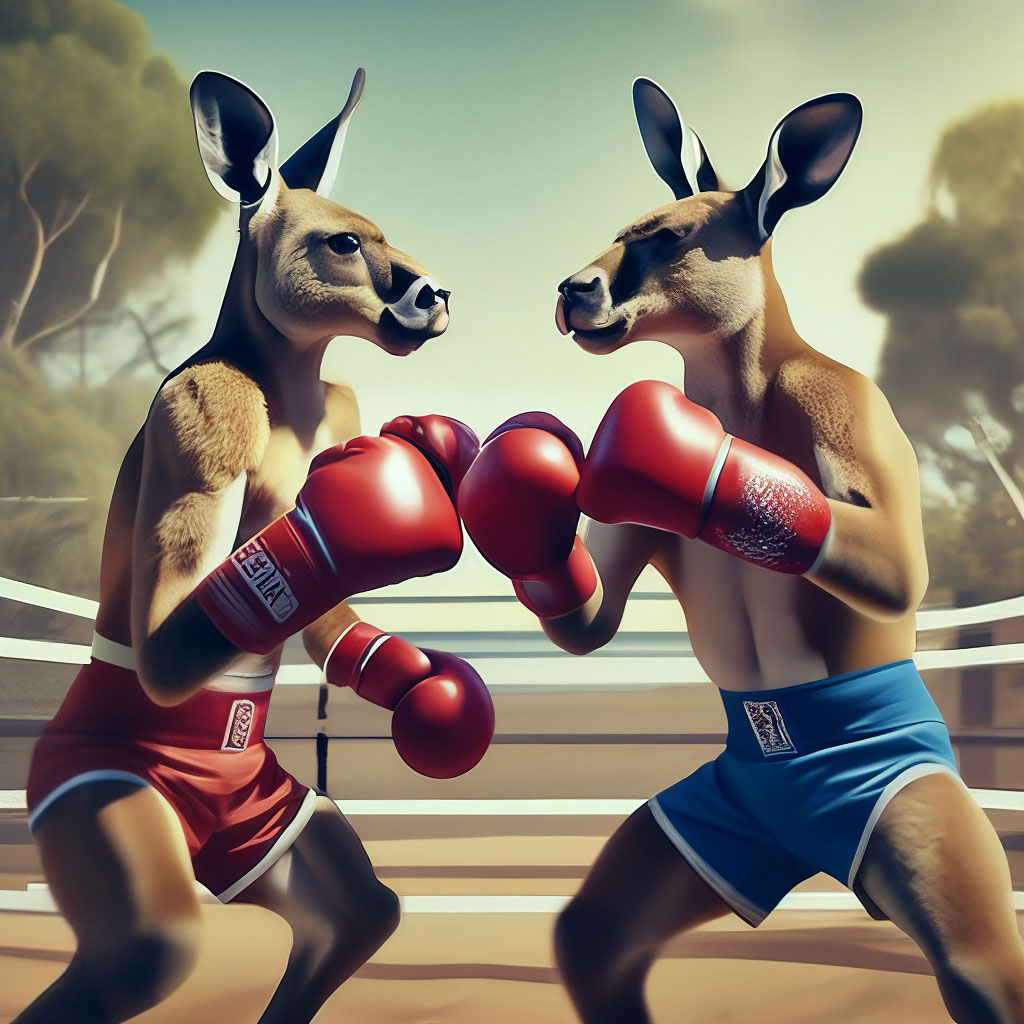"Kangaroos in boxing" — image created in Shedevrum