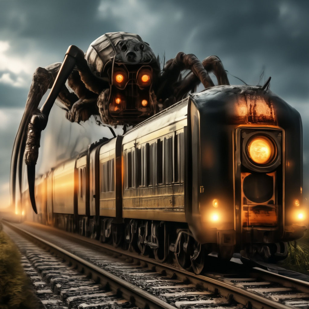 "Creepy train, the symbiosis of a spider and a steam locomotive runs ...
