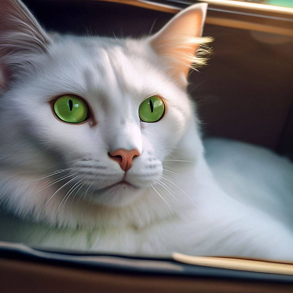 "A pregnant slender then white cat with brown specks, green eyes and ...