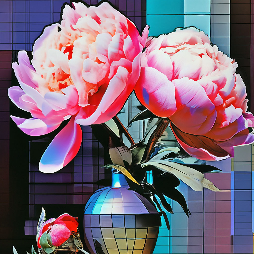 "Draw Peonies with pixels" — image created in Shedevrum