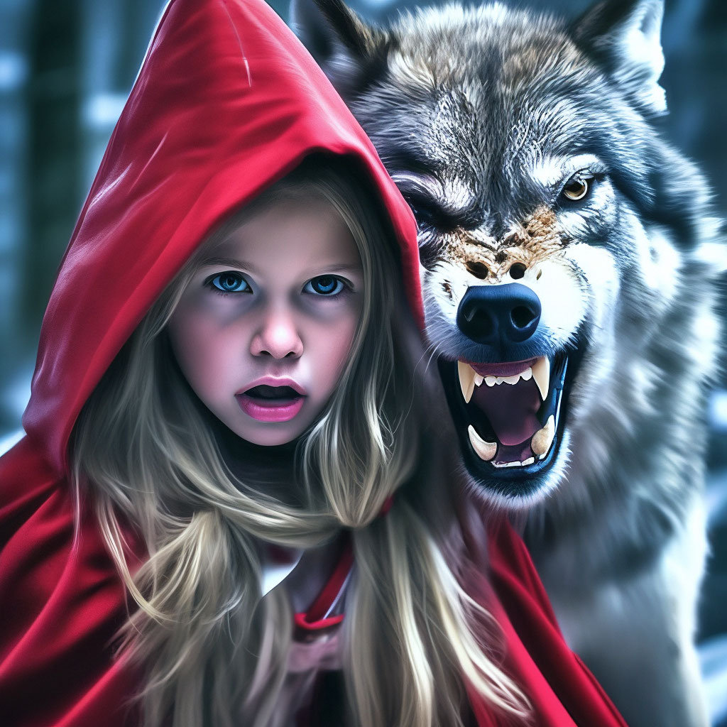 "Little Red Riding Hood+angry+impudent+aggressive+shouts at the wolf+ ...