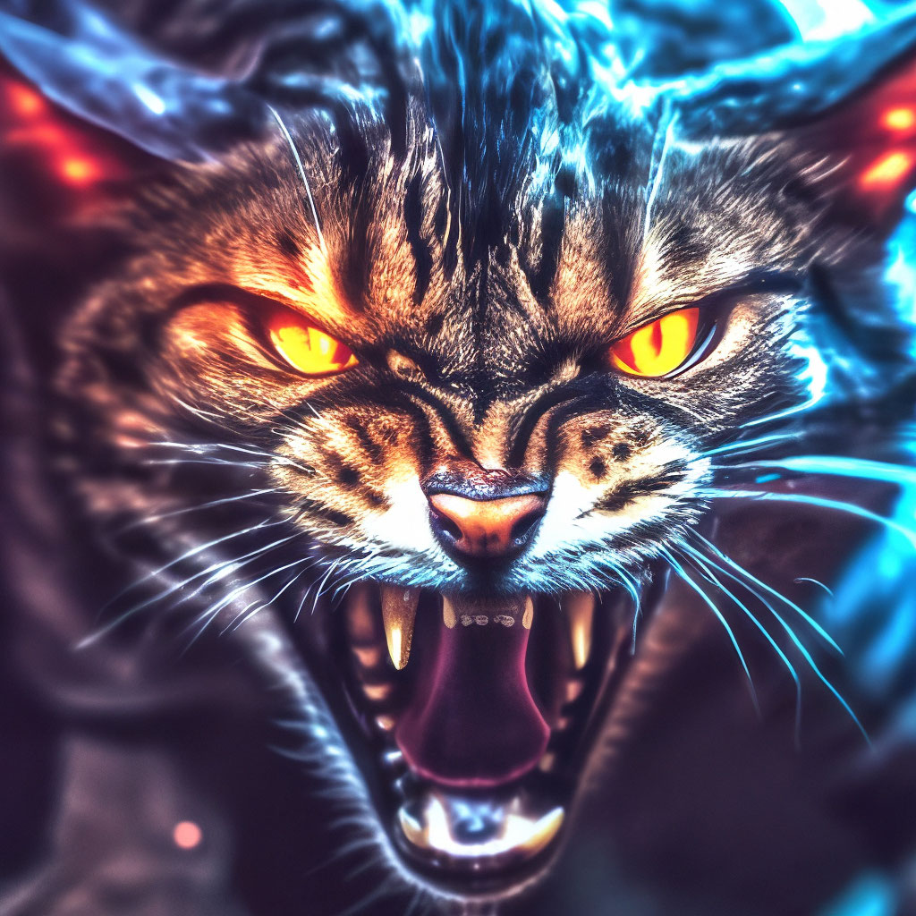 "Cat, angry, poisonous, strong, demonic, yelling, horns, against the ...
