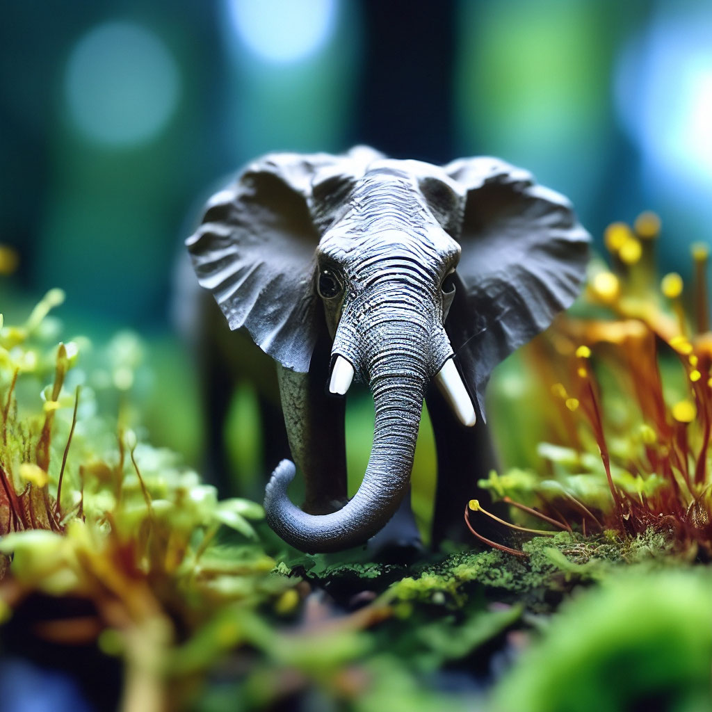"Miniature microscopic elephant in the forest focus on the elephant ...