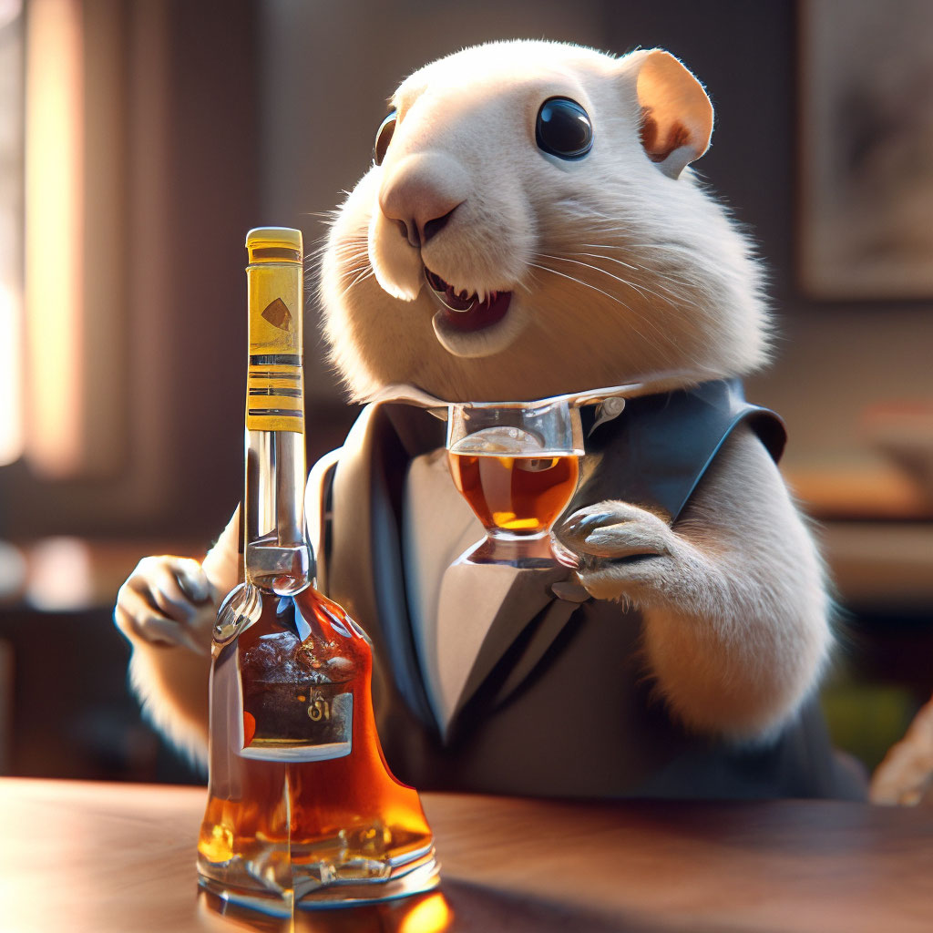 "A bald gopher drinks cognac" — image created in Shedevrum